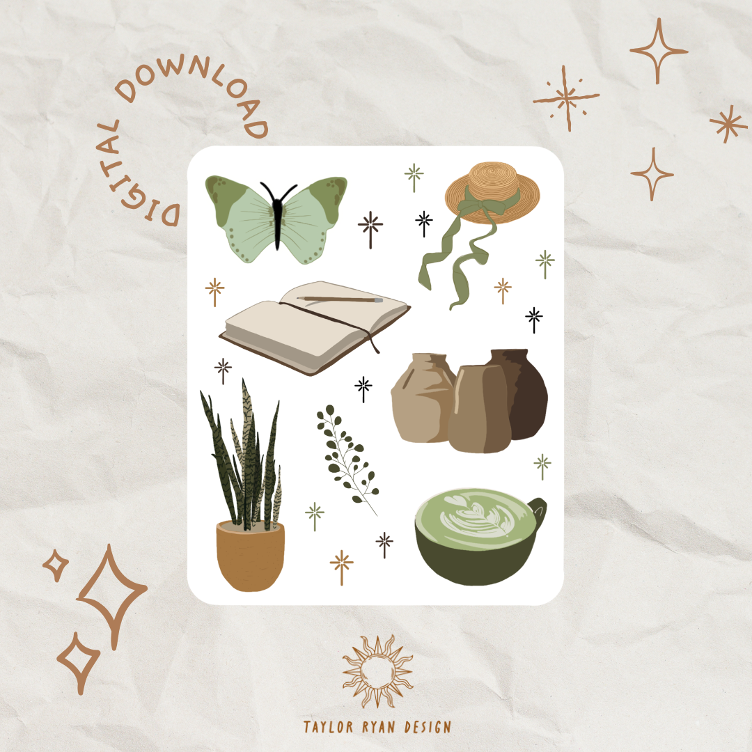 *PRINTABLE* Green Cottagecore Sticker Sheet – Taylor Ryan Design