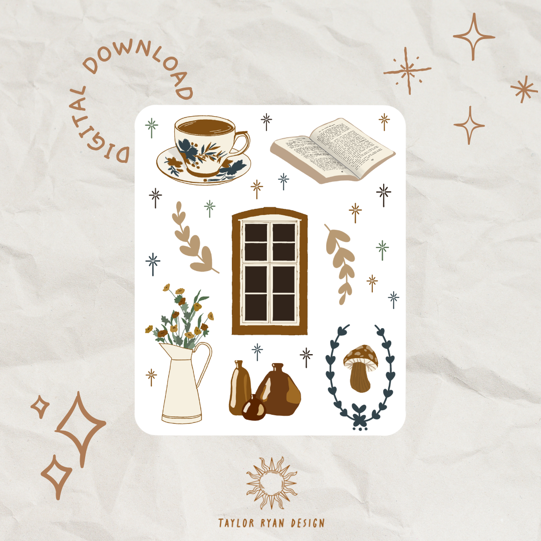 *PRINTABLE* Neutral Cottagecore Sticker Sheet – Taylor Ryan Design