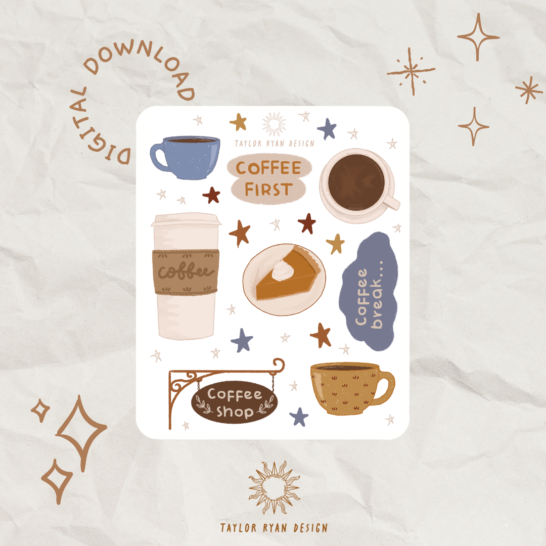 *PRINTABLE* Coffee Shop Sticker Sheet – Taylor Ryan Design