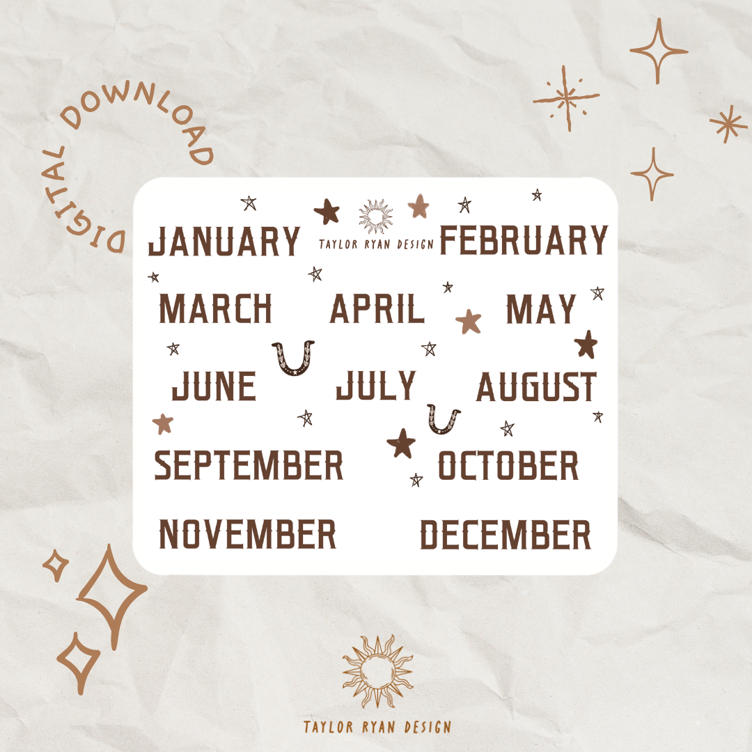 *PRINTABLE* Western Months Sticker Sheet – Taylor Ryan Design