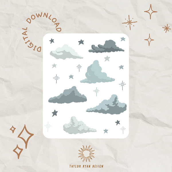 *PRINTABLE* Blue Clouds Sticker Sheet – Taylor Ryan Design
